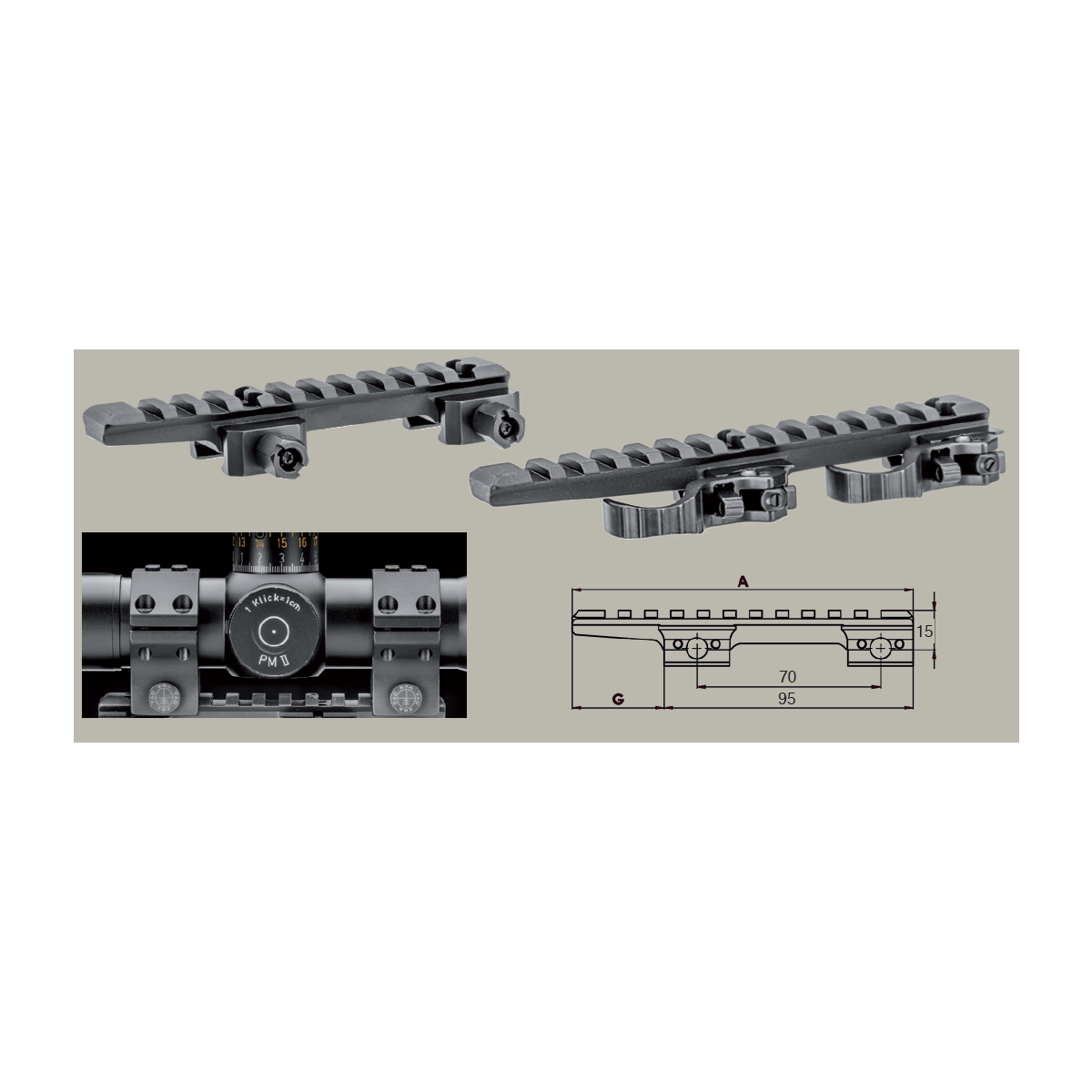 ERA Picatinny Risers long Risers with Nut L 160 mm